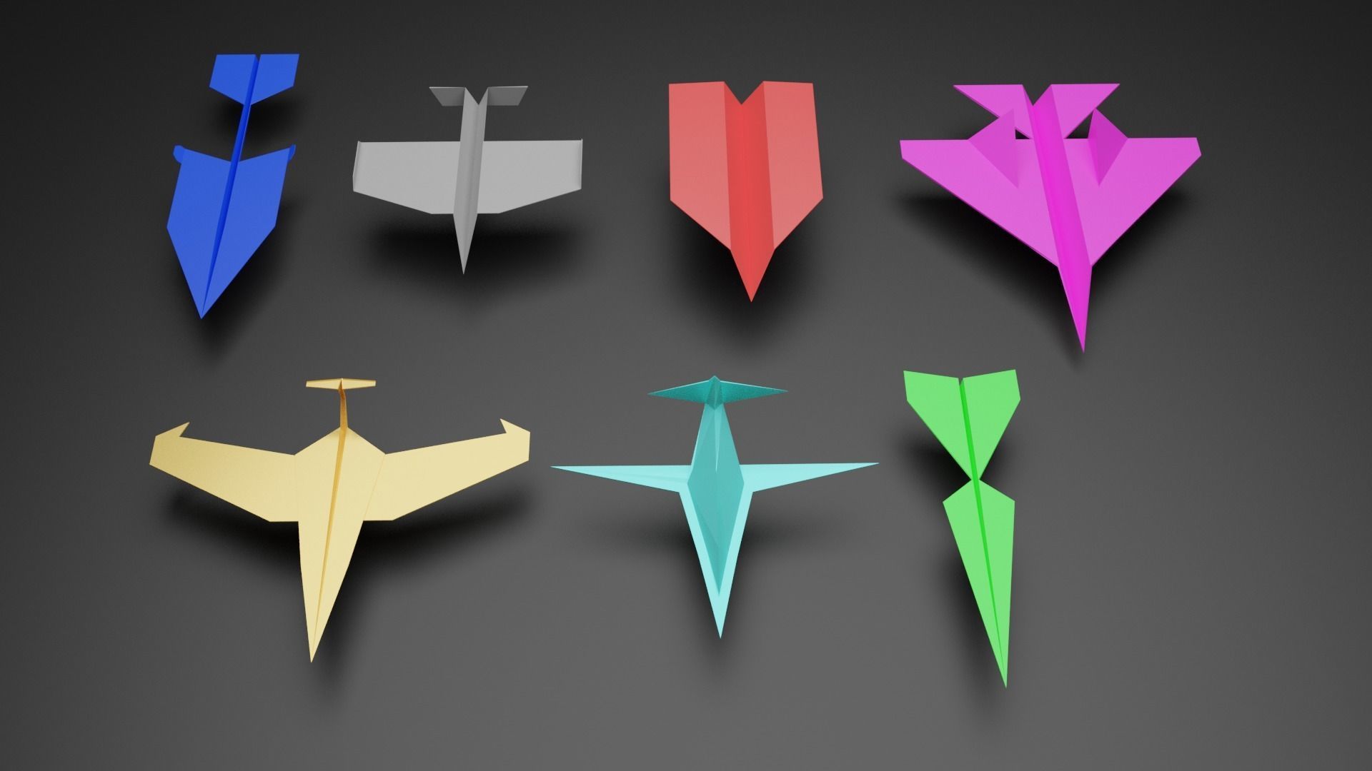 Origami different colored planes 3D model 3D printable | CGTrader