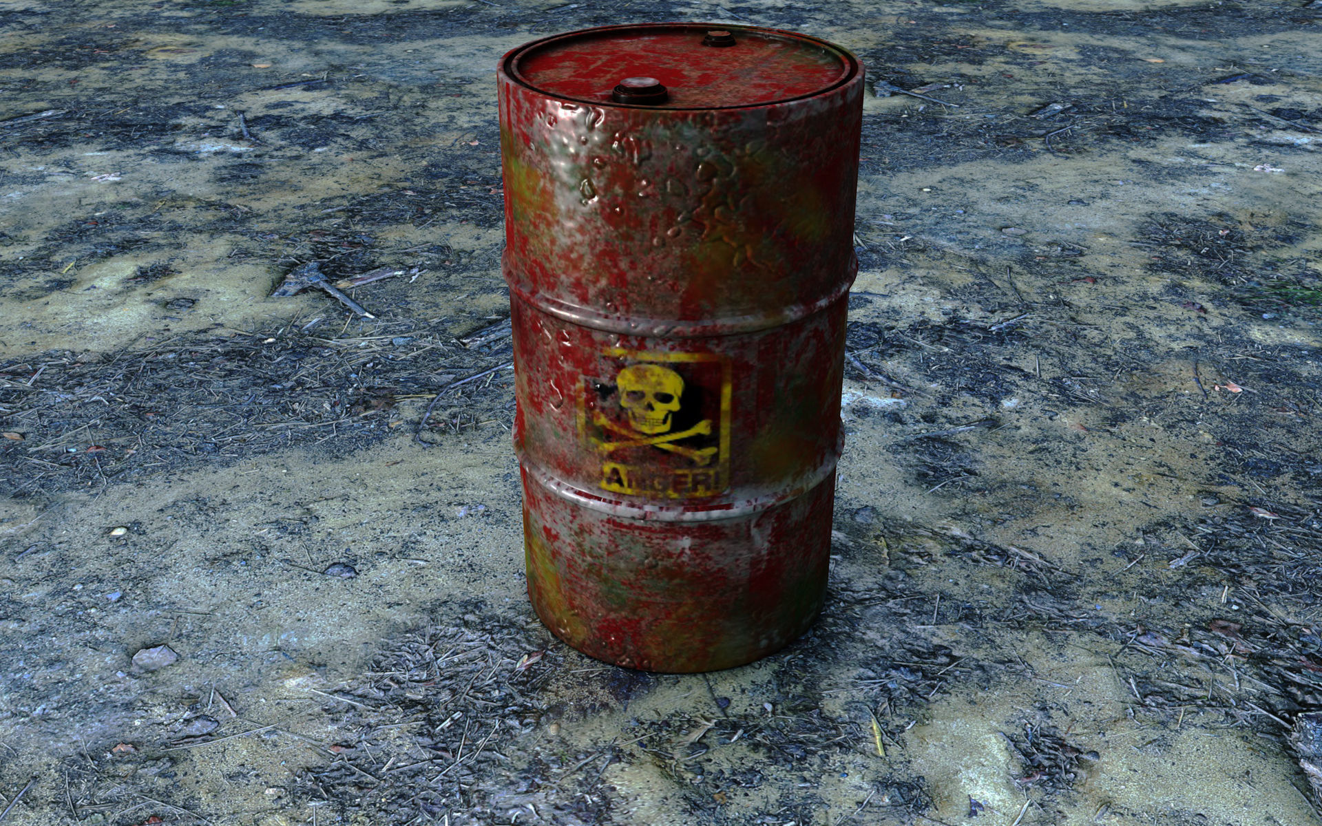 3D model Dangerous red barrel PBR low and high poly VR / AR / low-poly ...