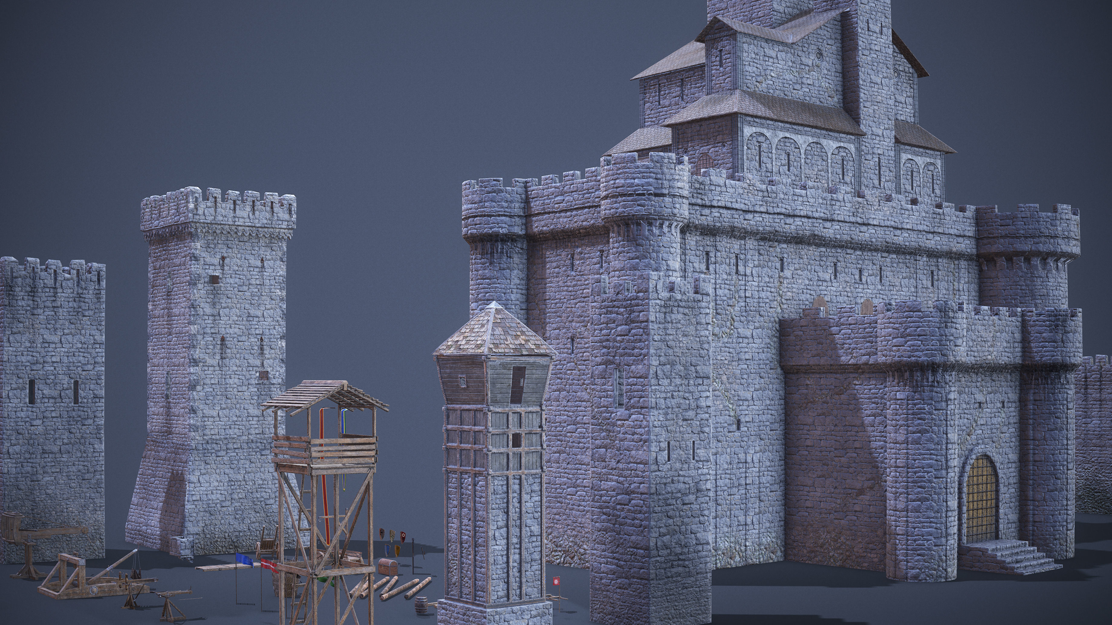 3D model Top-Down Medieval Castle VR / AR / low-poly rigged animated ...