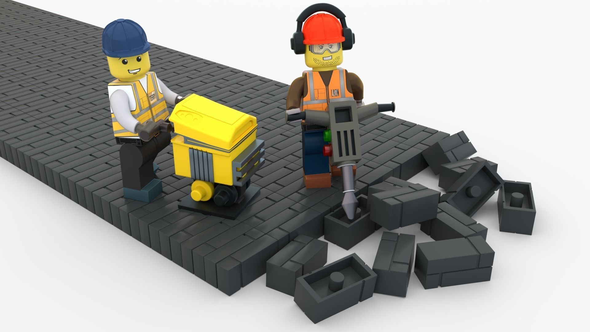 Lego workers and construction equipment 3D model rigged | CGTrader