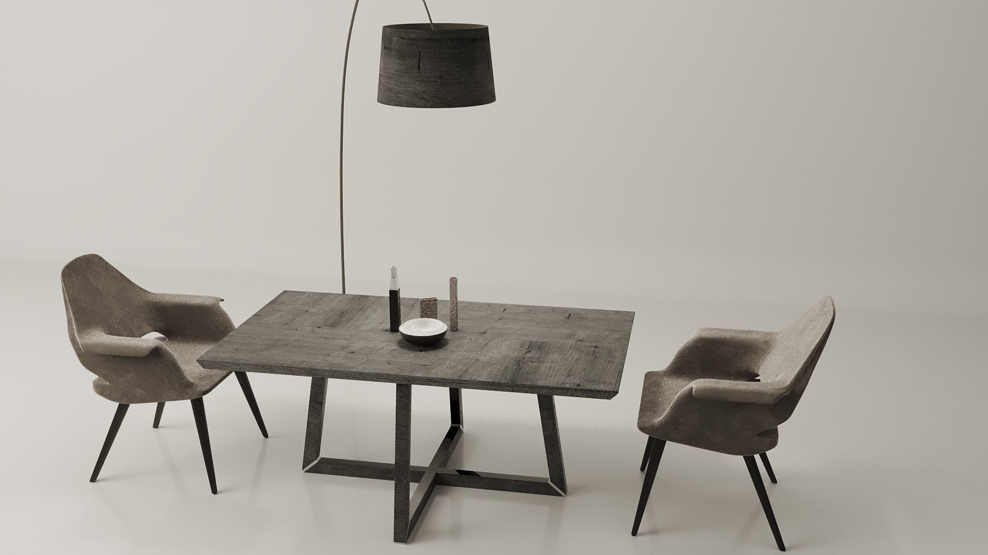 Monochrome Dining Table Set 3D model | CGTrader