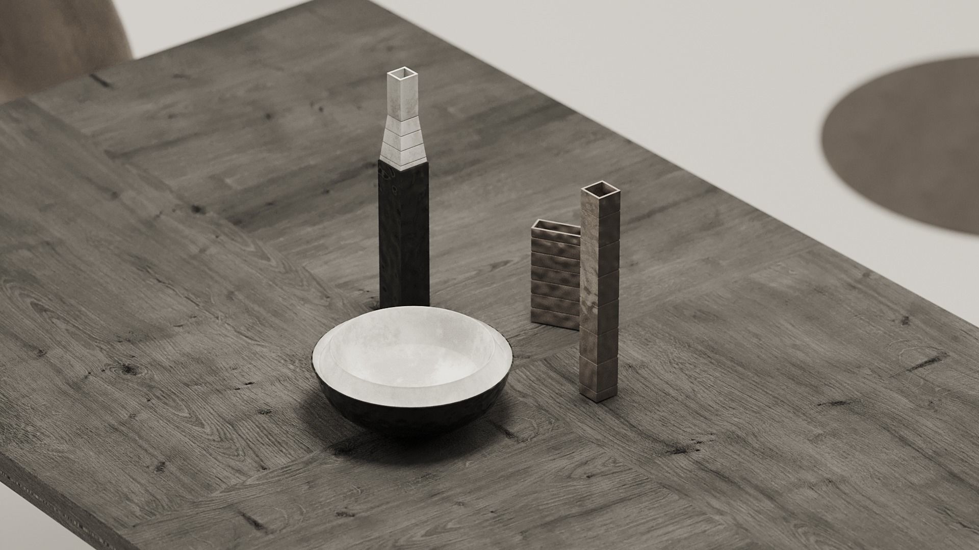 Monochrome Dining Table Set 3D model | CGTrader