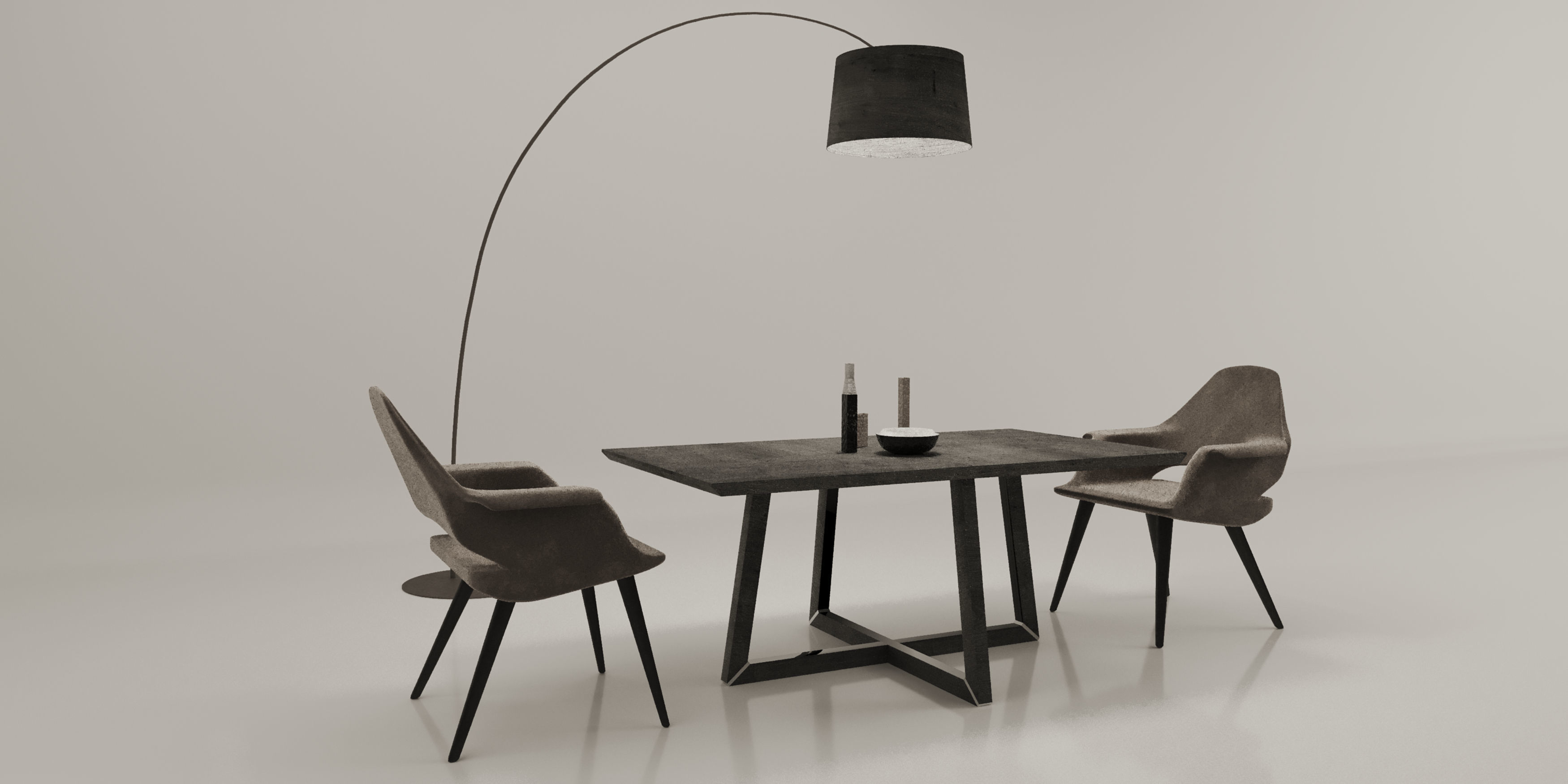 Monochrome Dining Table Set 3D model | CGTrader