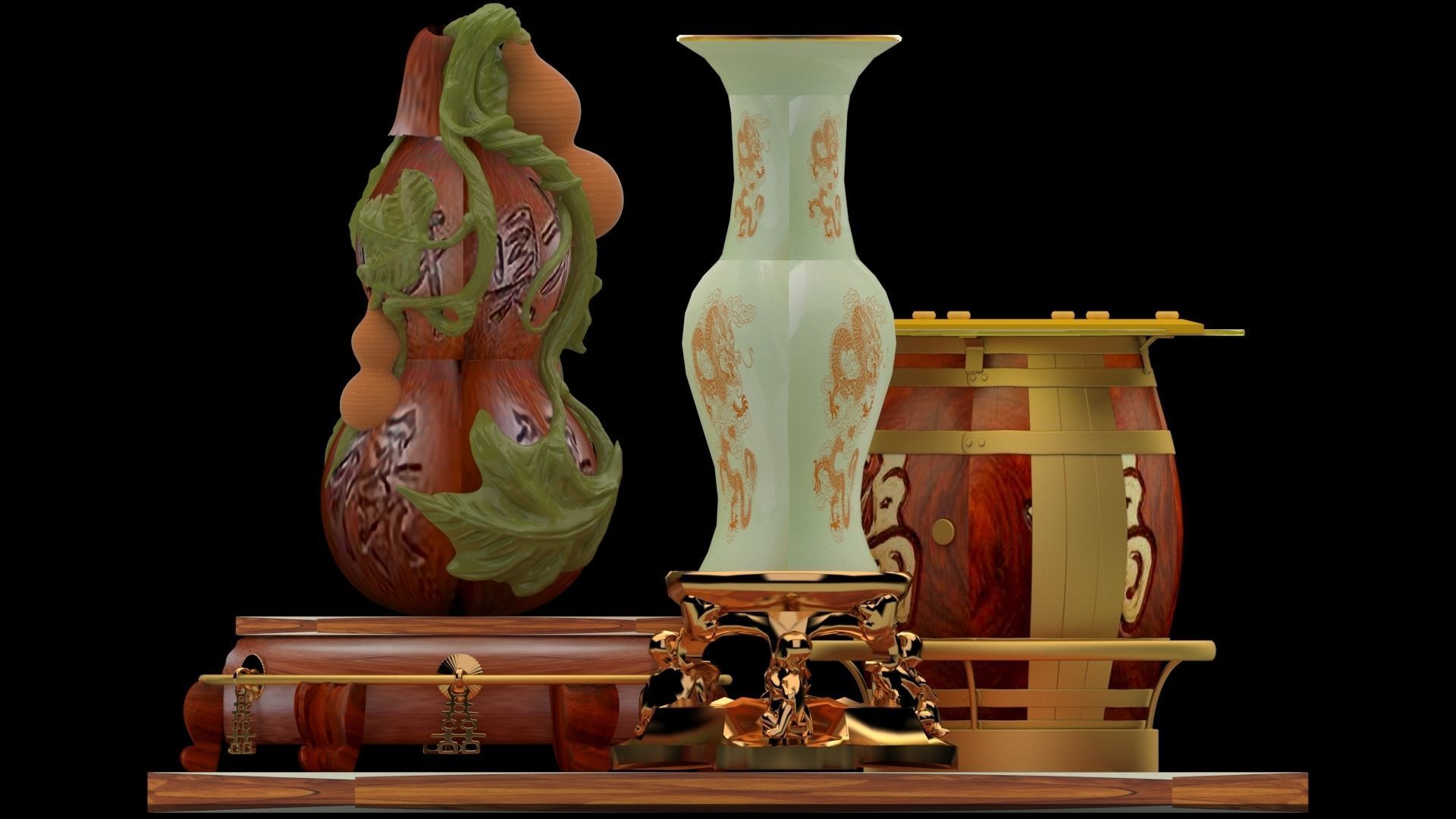 chinese gourd display stand 3D model | CGTrader