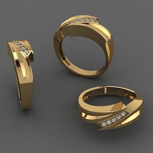 2side three gold rings with diamonds 3D model 3D printable | CGTrader