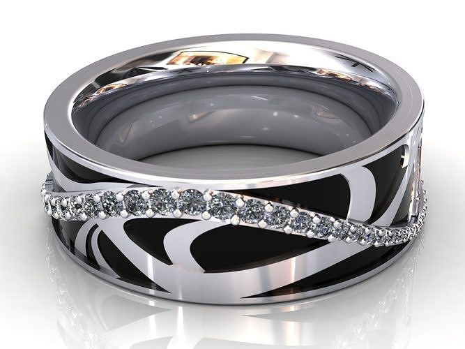 Black Pattern Diamond Ring 3D model 3D printable | CGTrader