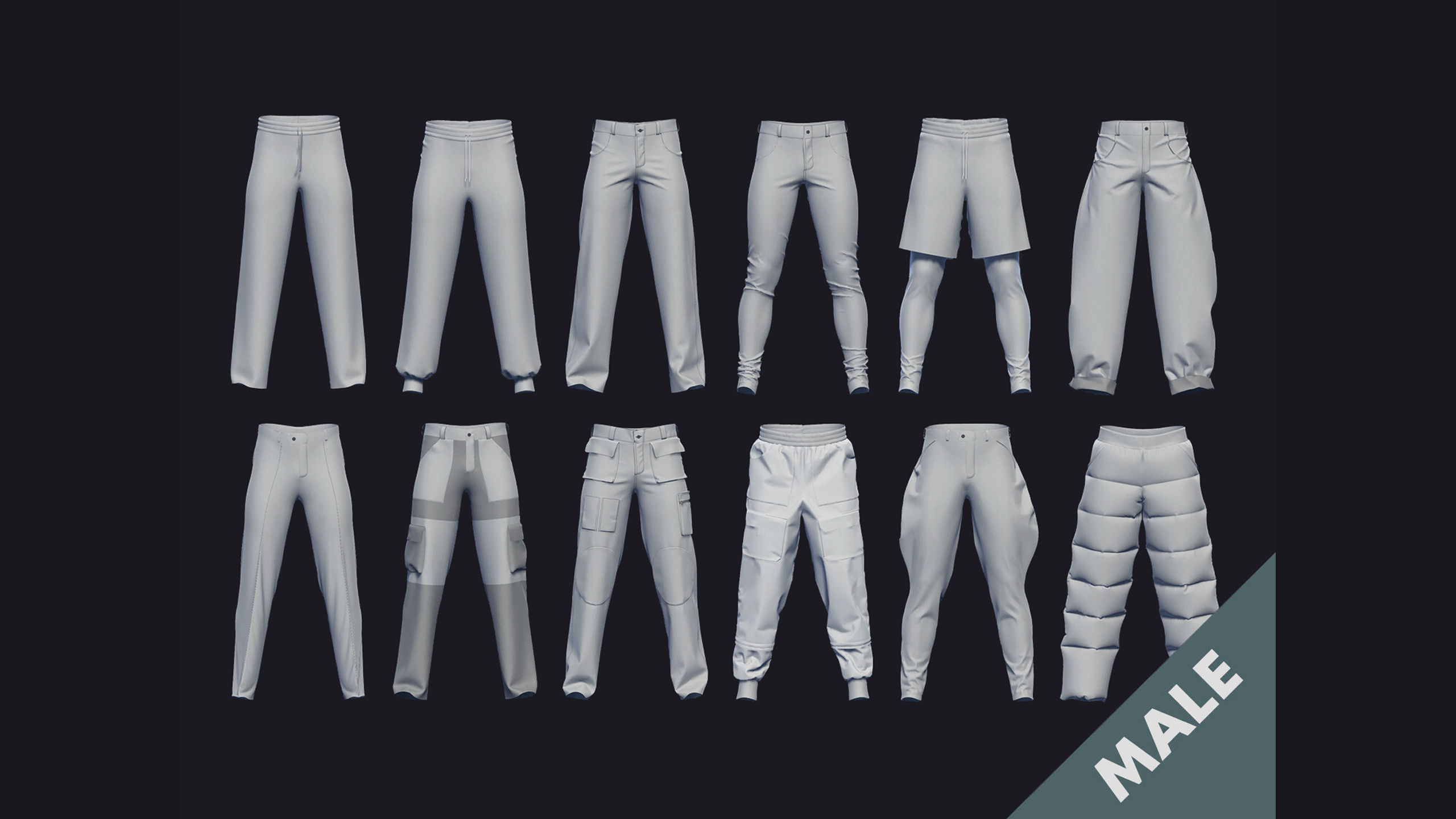 MALE PANTS PACK genesis 8 highpoly 3D model | CGTrader