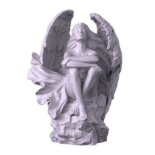 Angel 3D STL Model statue of on rock 3D model | CGTrader