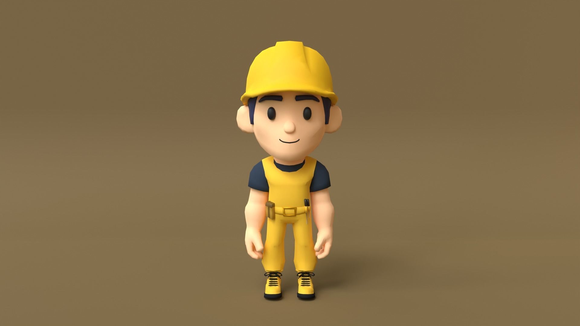3D model Builder Low Poly construction worker wearing hard hat VR / AR ...