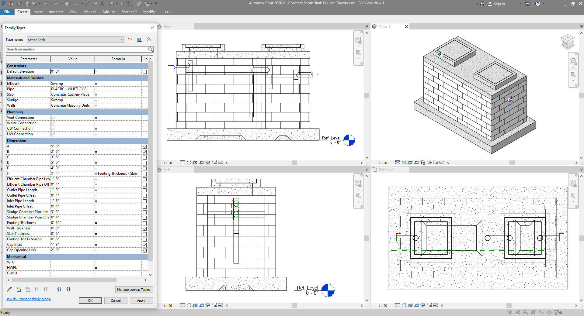 Parametric Concrete Septic Tank Soak Pit and Grease Trap 3D model ...