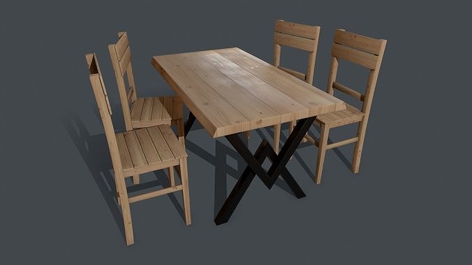3D model Pine Table and Chair PBR Model 4K Texture VR / AR / low-poly ...
