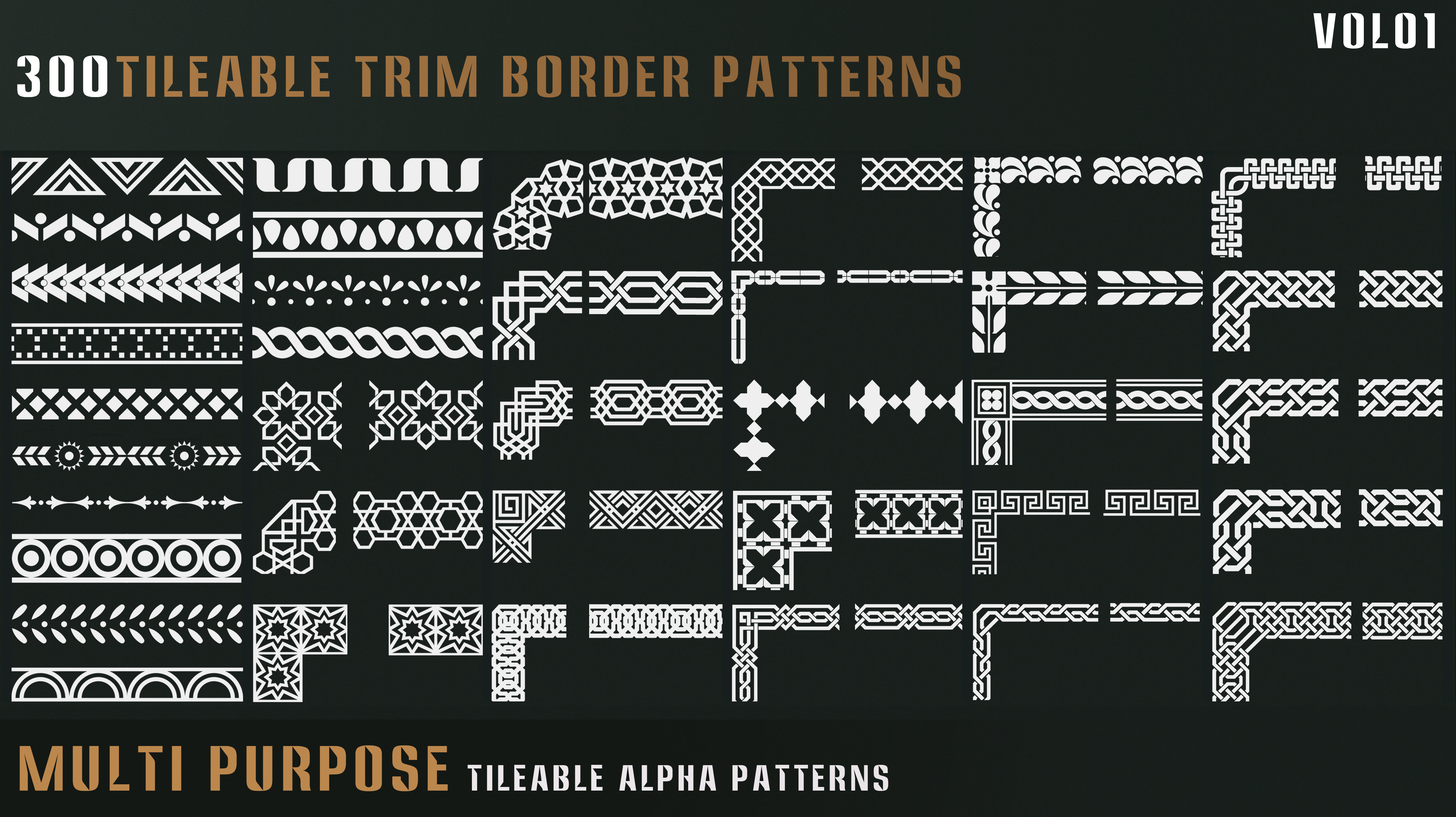 300 tileable trim border patterns-vol01 Texture | CGTrader