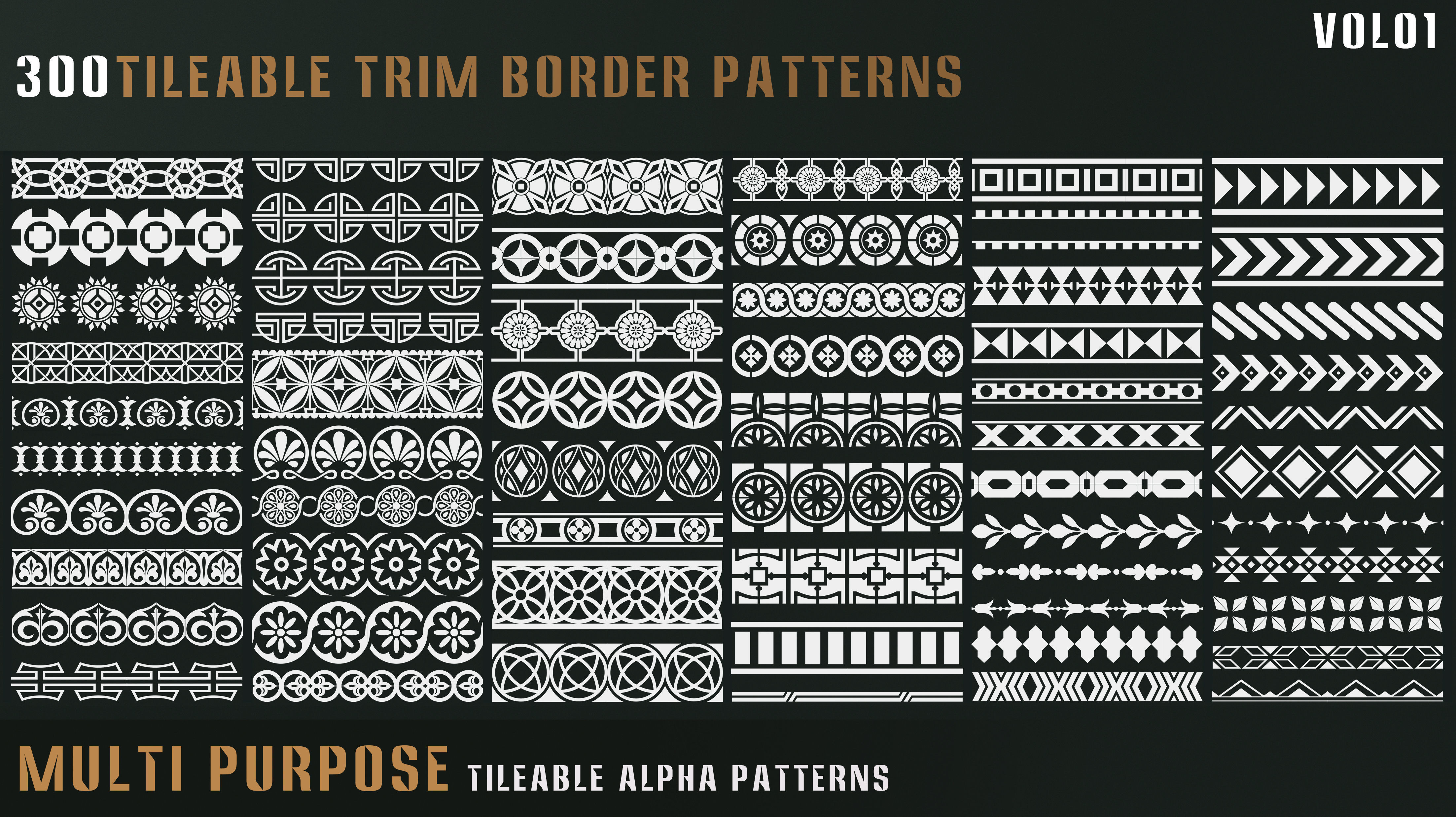 300 tileable trim border patterns-vol01 Texture | CGTrader