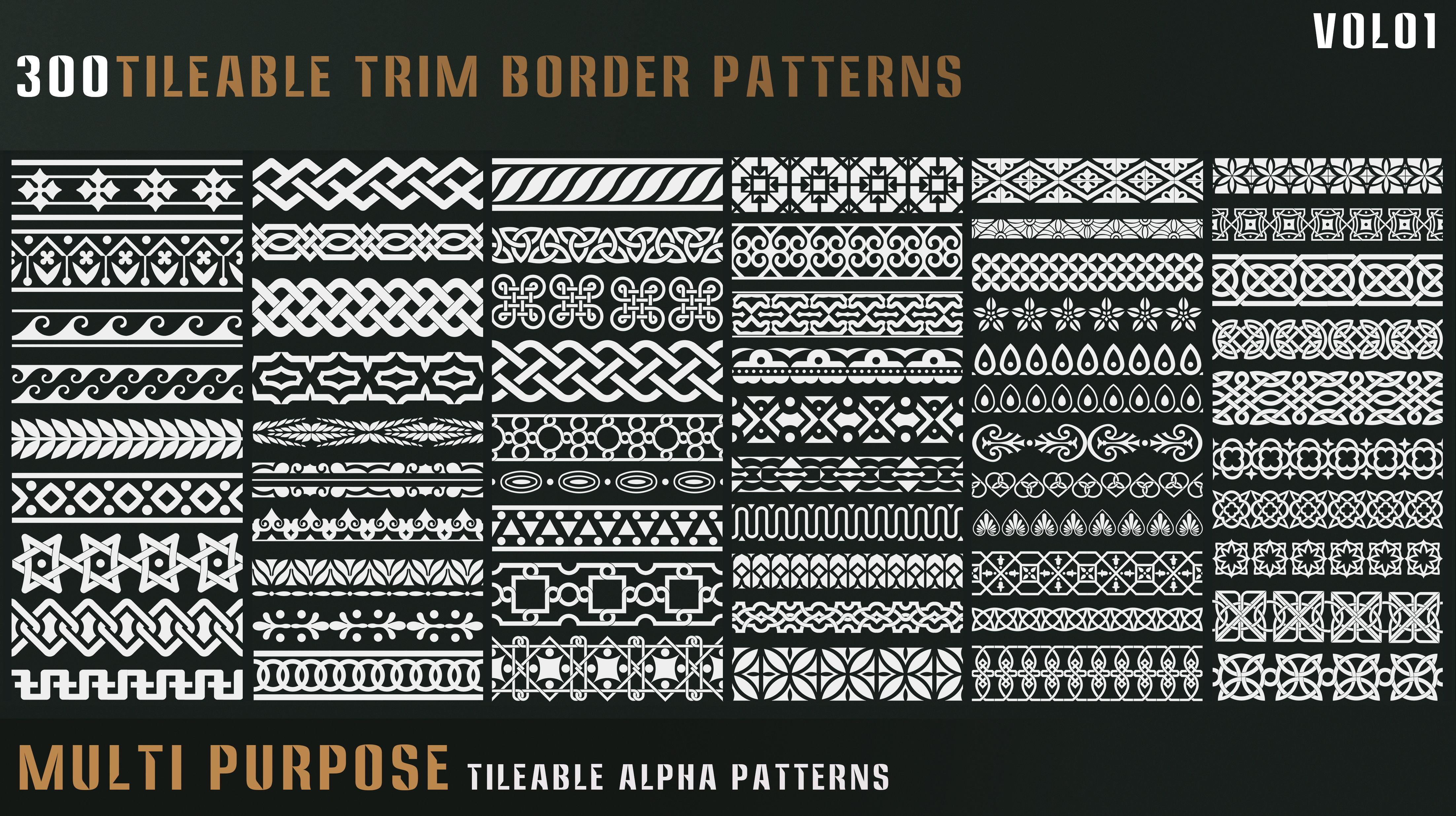 300 tileable trim border patterns-vol01 Texture | CGTrader