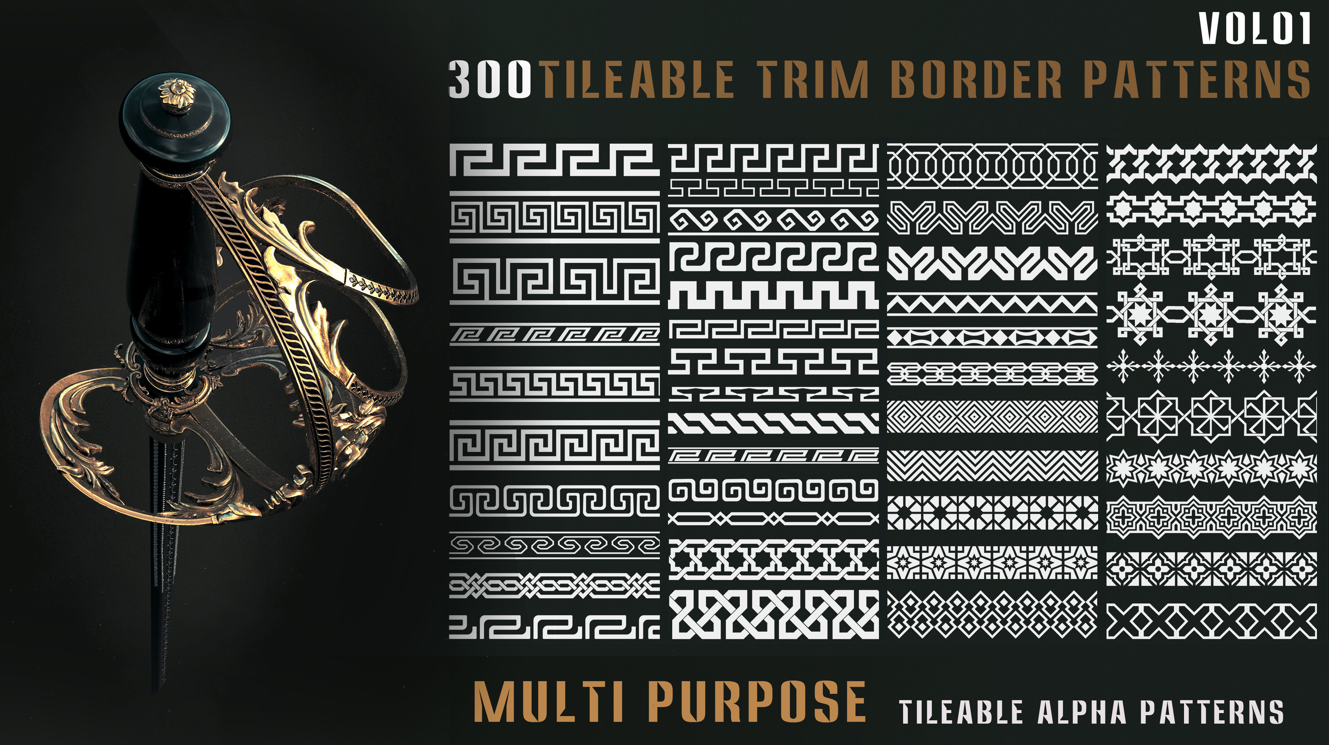 300 tileable trim border patterns-vol01 Texture | CGTrader