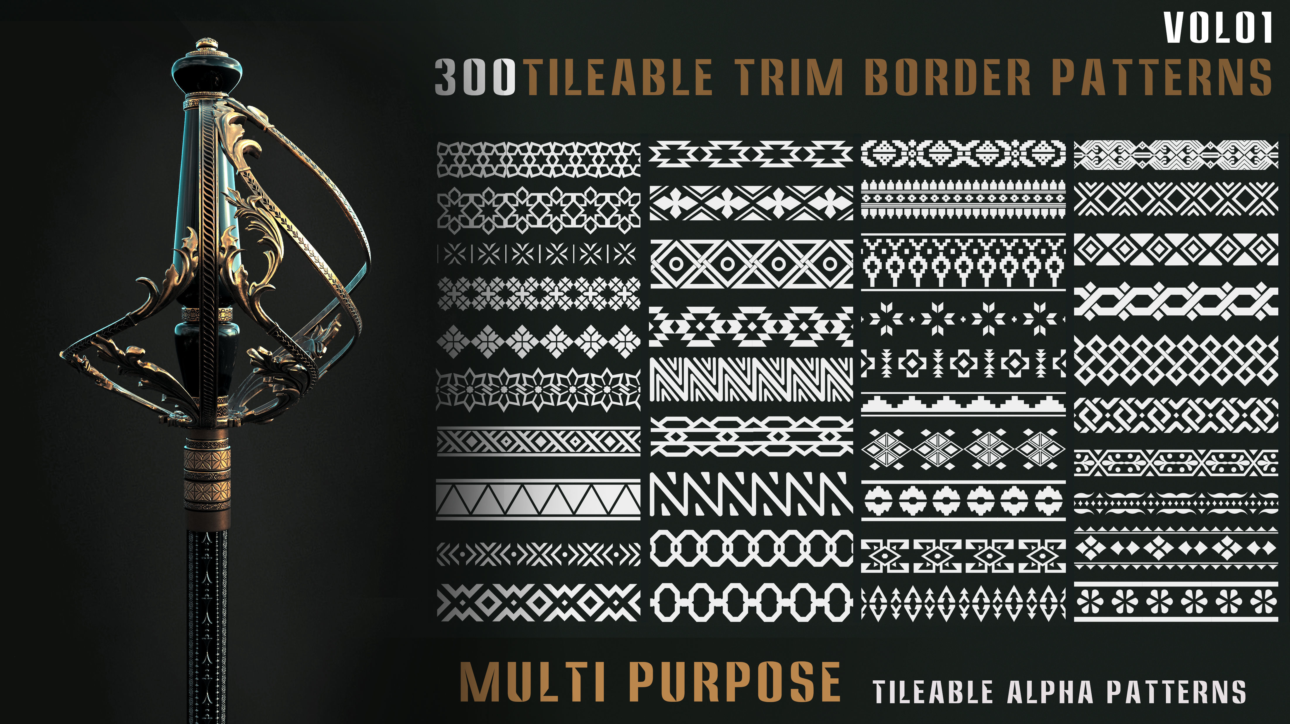 300 tileable trim border patterns-vol01 Texture | CGTrader