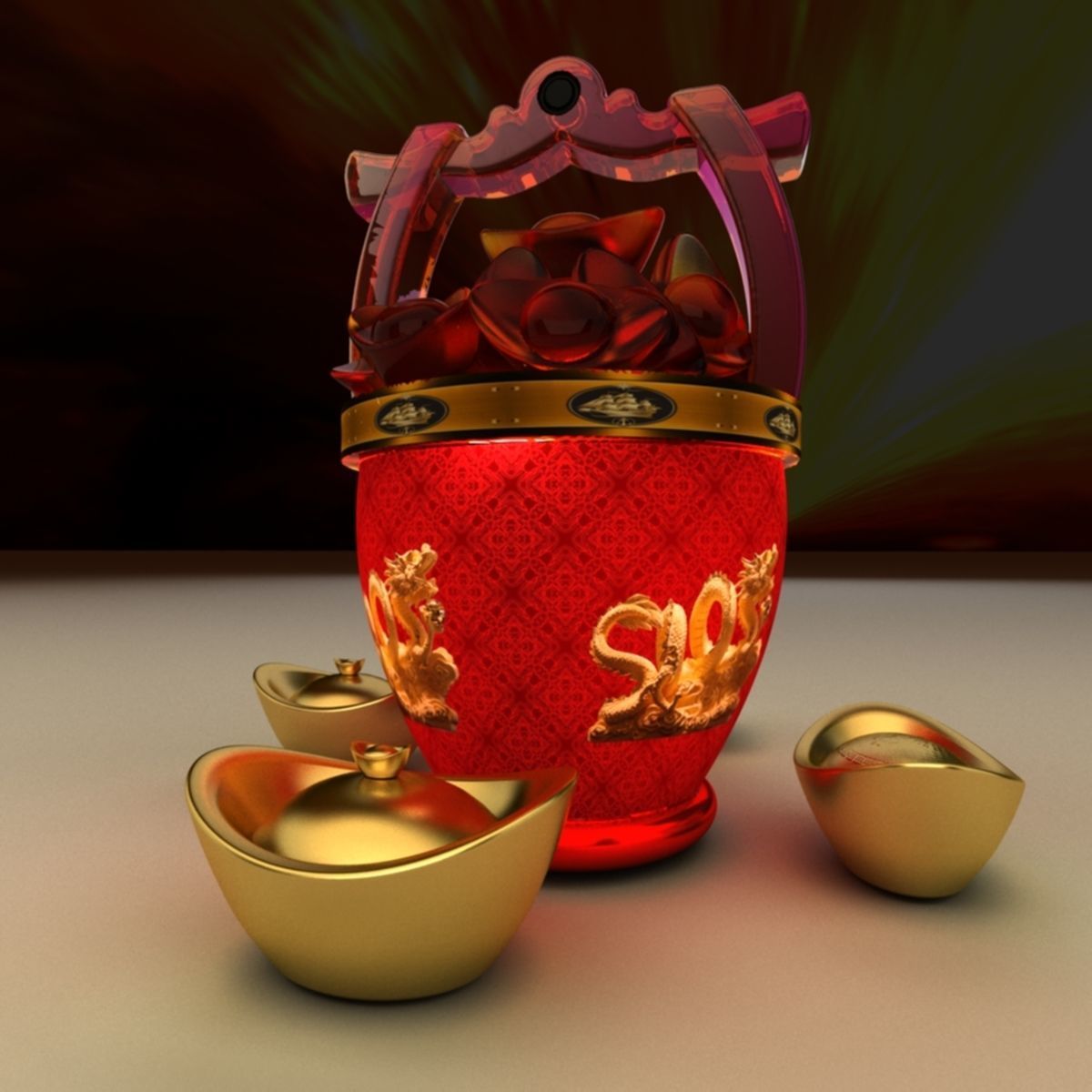 Chinese gold Ingot bucket 3D model | CGTrader
