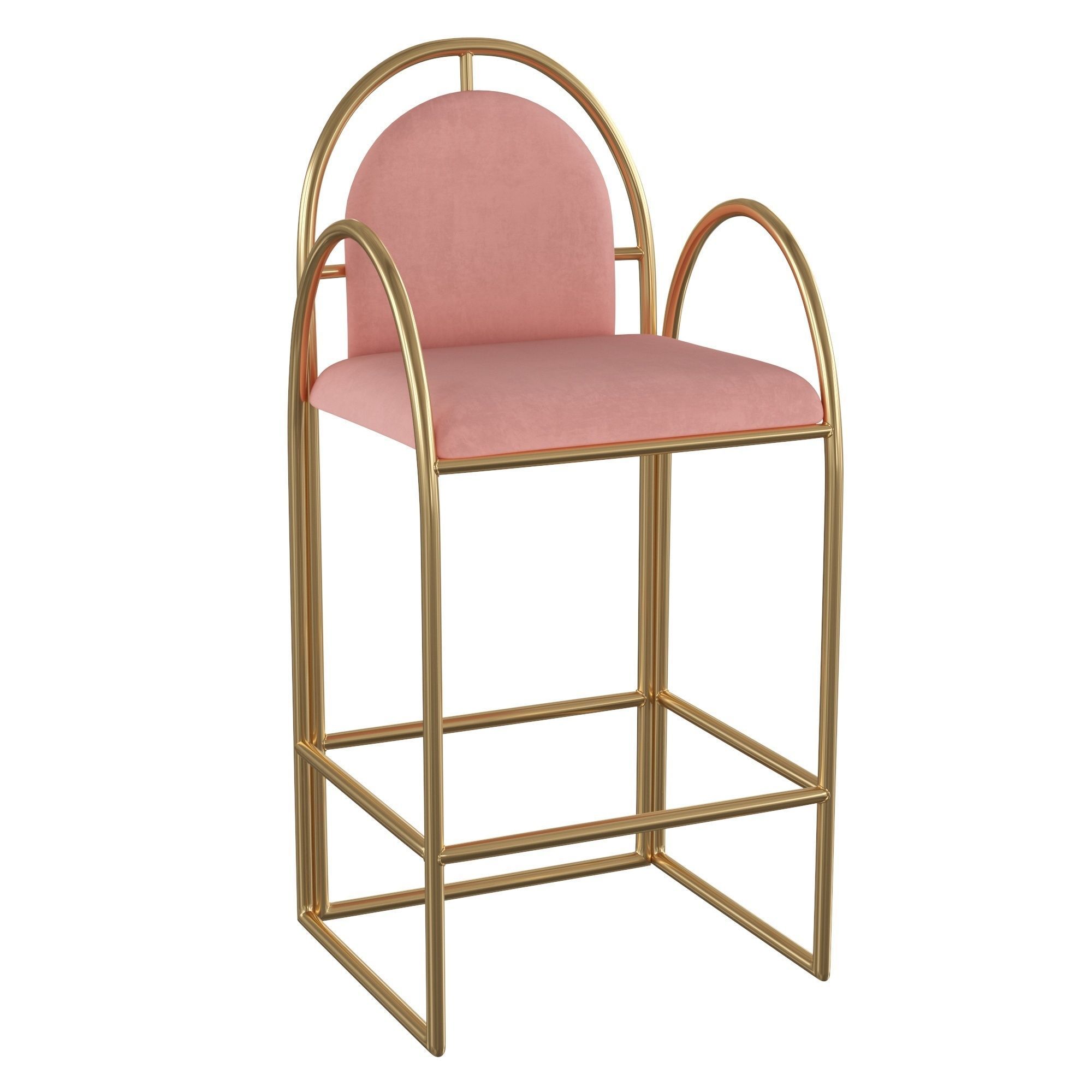 Modern Gold Metal Bar Stool with Back Counter Height 3D model | CGTrader