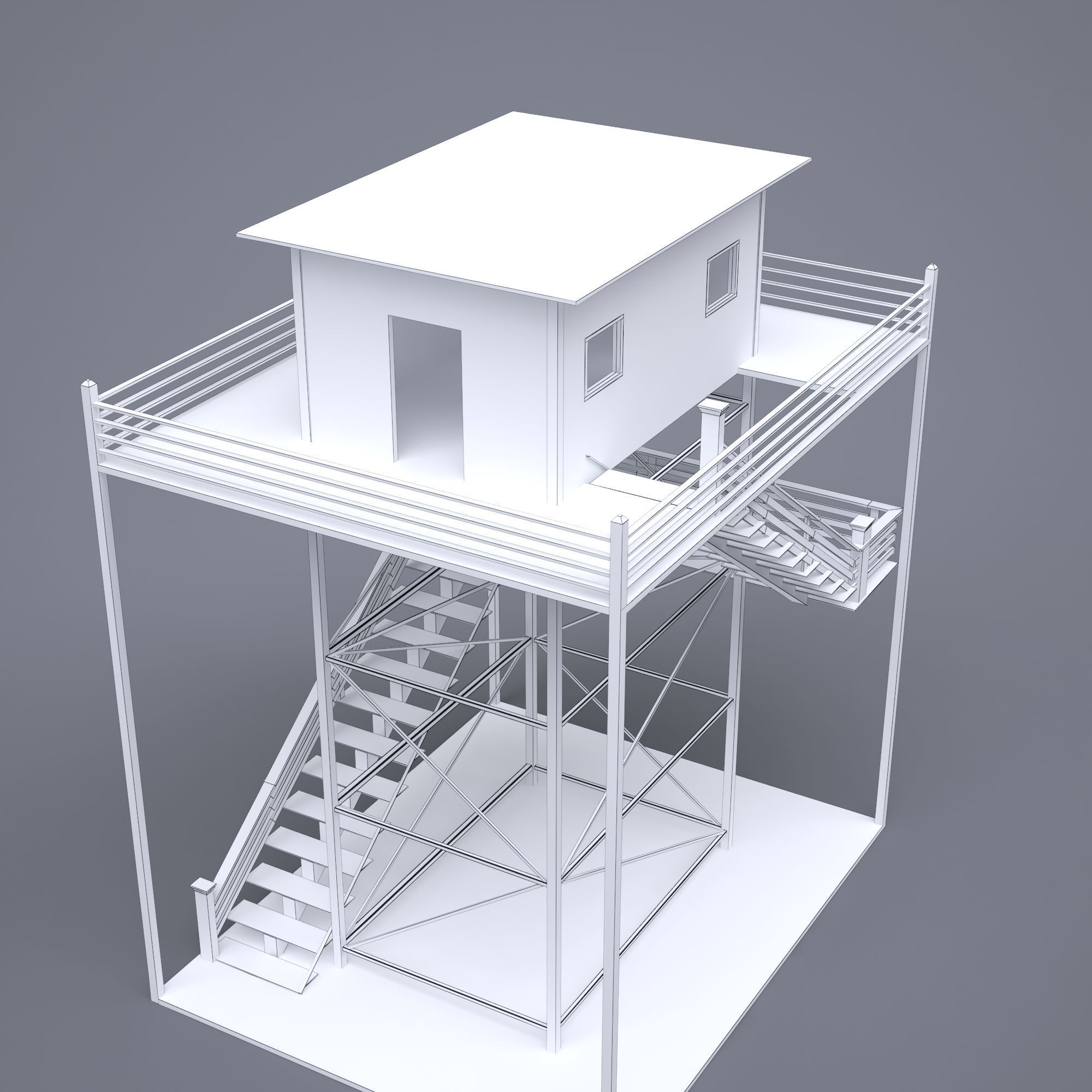 3D model Military Watch Tower Game Model Low poly VR / AR / low-poly ...