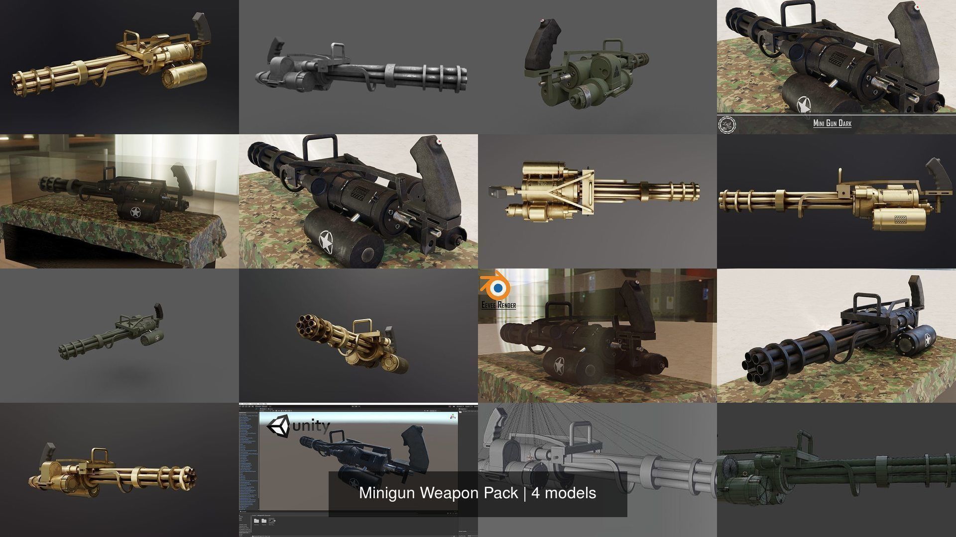 3D Model Collection Minigun Weapon Pack VR / AR / low-poly | CGTrader