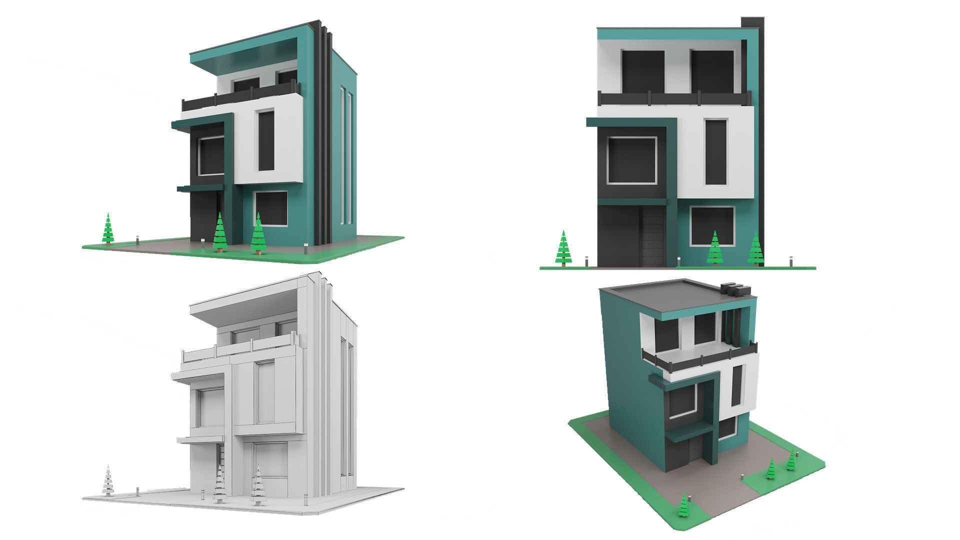 Low Poly Modern House Pack - 20 Houses low poly free VR / AR / low-poly ...
