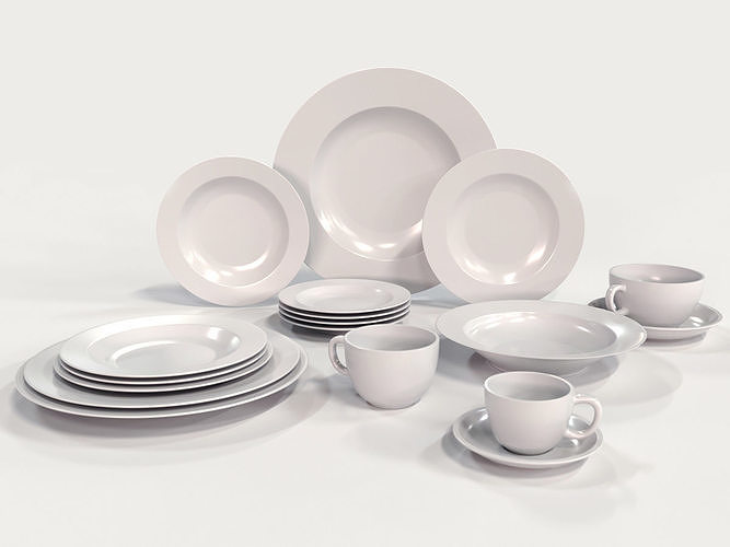 Dinnerware set with cups and saucers free 3D model | CGTrader