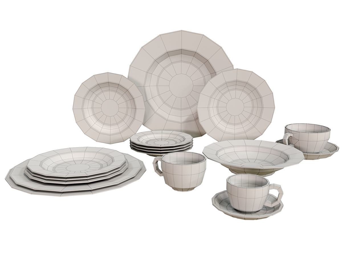Dinnerware set with cups and saucers free 3D model | CGTrader