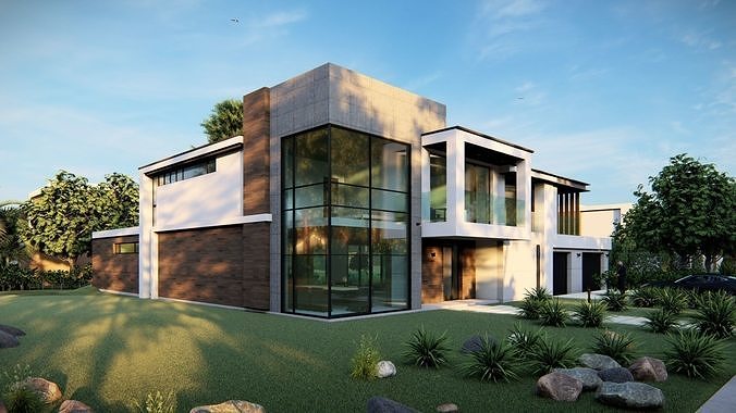Residential house with swimming pool 3D model | CGTrader