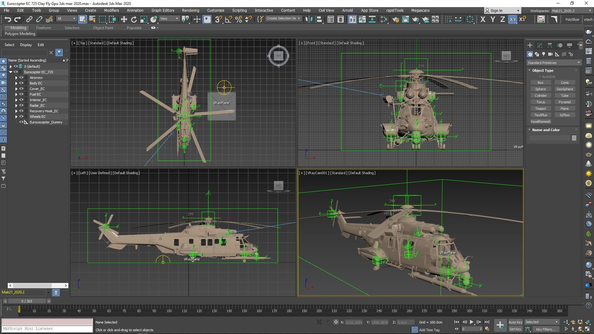 Eurocopter EC 725 Clay High Detail 3ds max Vray 3D model animated ...