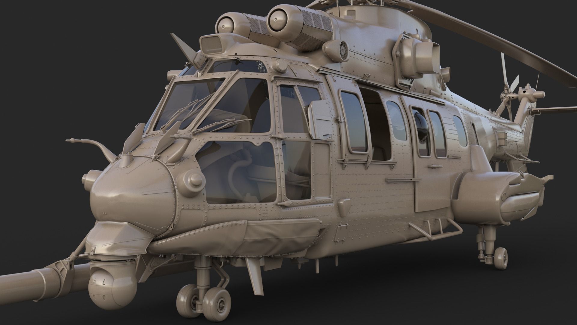 Eurocopter EC 725 Clay High Detail 3ds max Vray 3D model animated ...