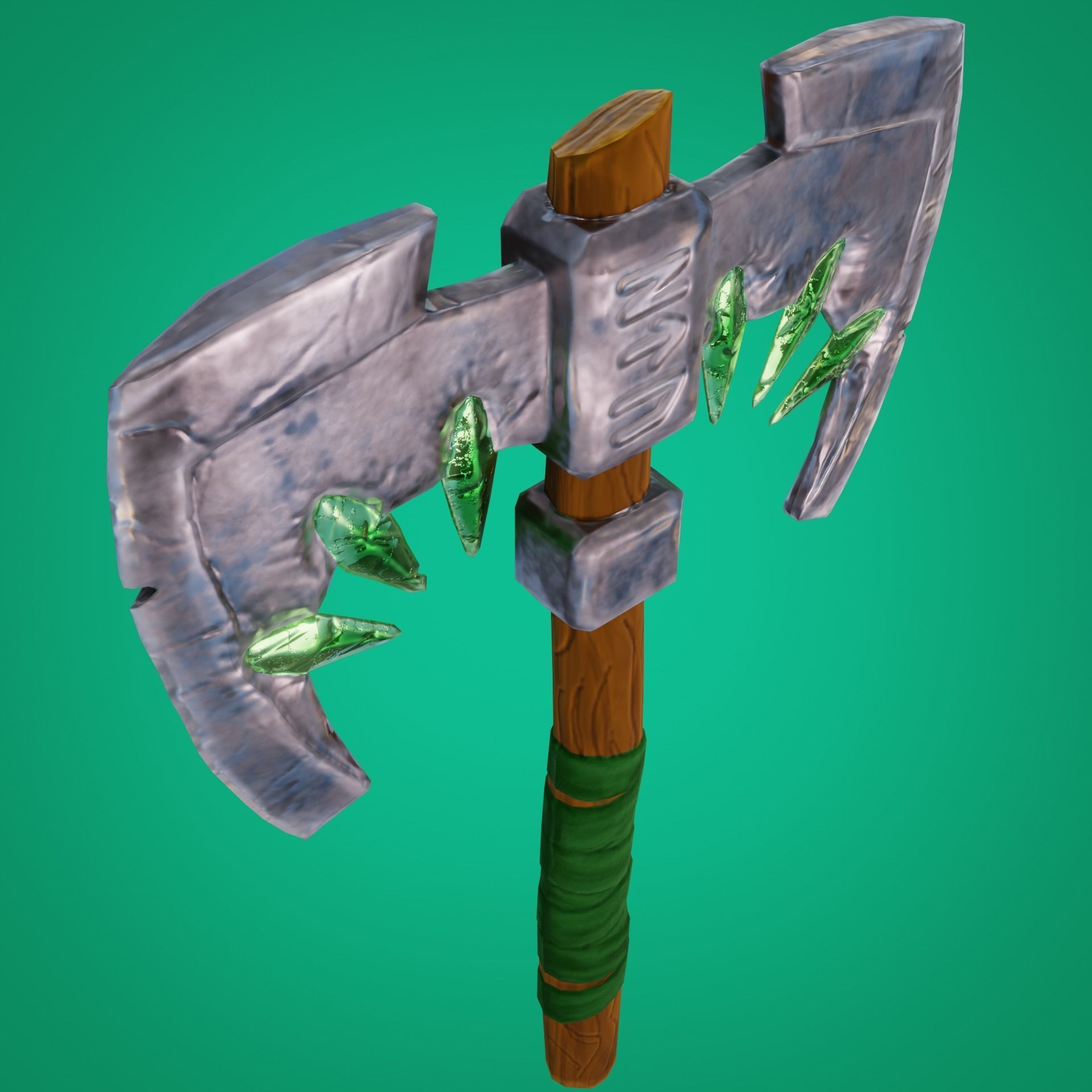 3D model Stylized Axe Weapon with emerald fangs PBR low-poly game ready ...