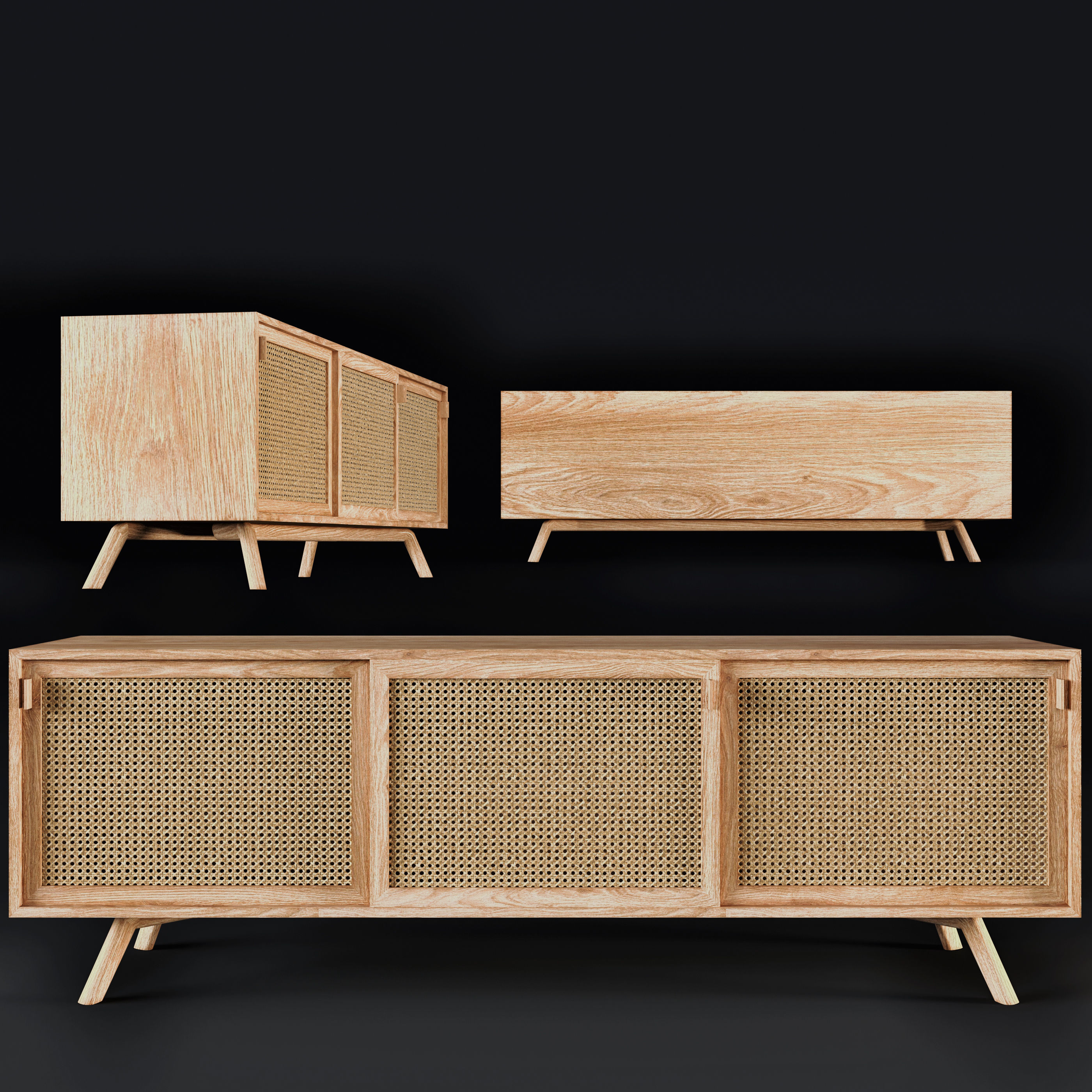 Sideboard-Boho sideboard made of wood and rattan 3D model | CGTrader