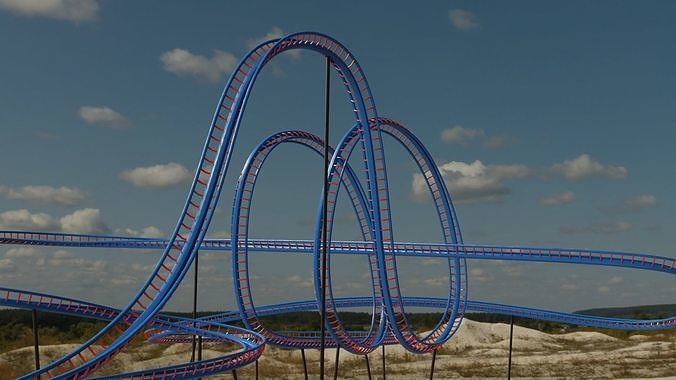 3D model Rollercoaster roller coaster at amusement park VR / AR / low ...