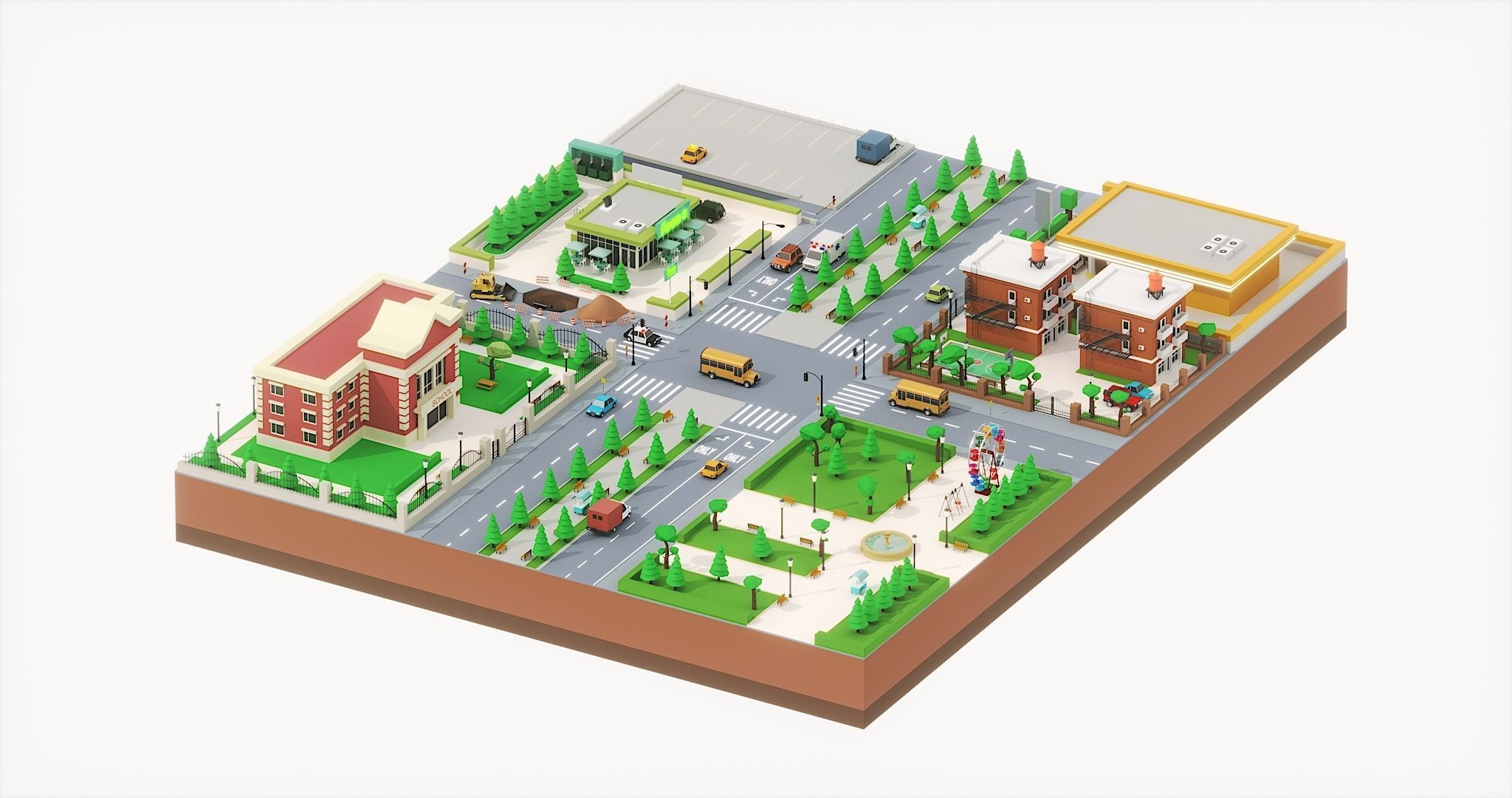 Isometric cartoon street 3d model 3D model | CGTrader