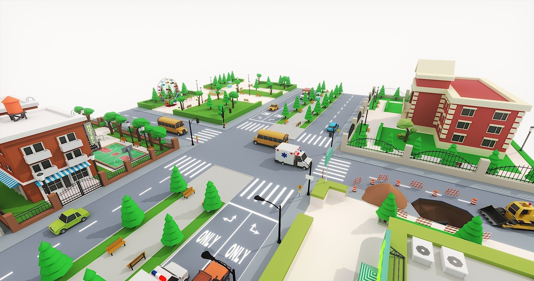 Isometric cartoon street 3d model 3D model | CGTrader