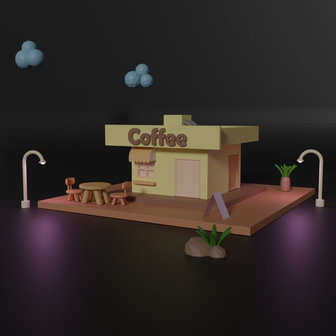 3D model 3D Coffee shop made in blender VR / AR / low-poly | CGTrader