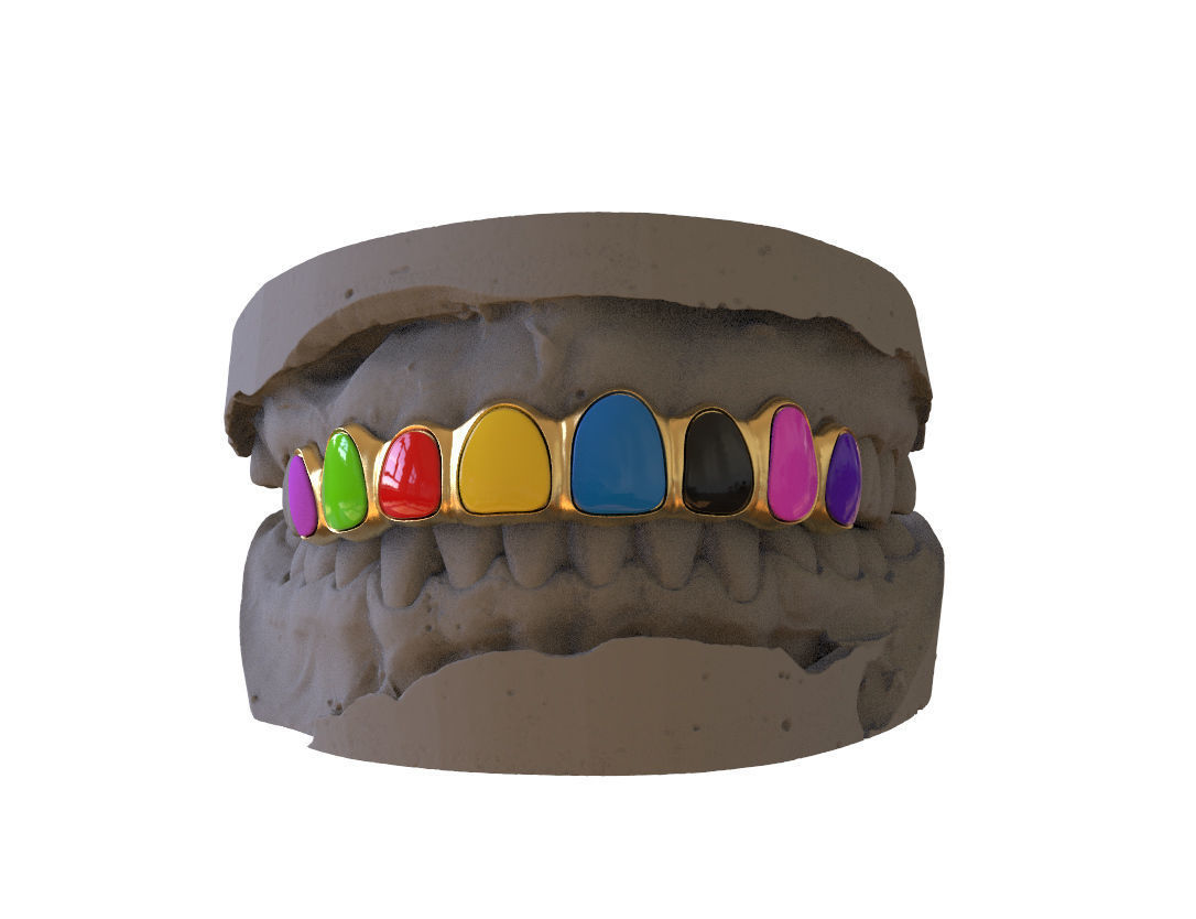grillz rainbow colored grill on tooth 3D model 3D printable | CGTrader