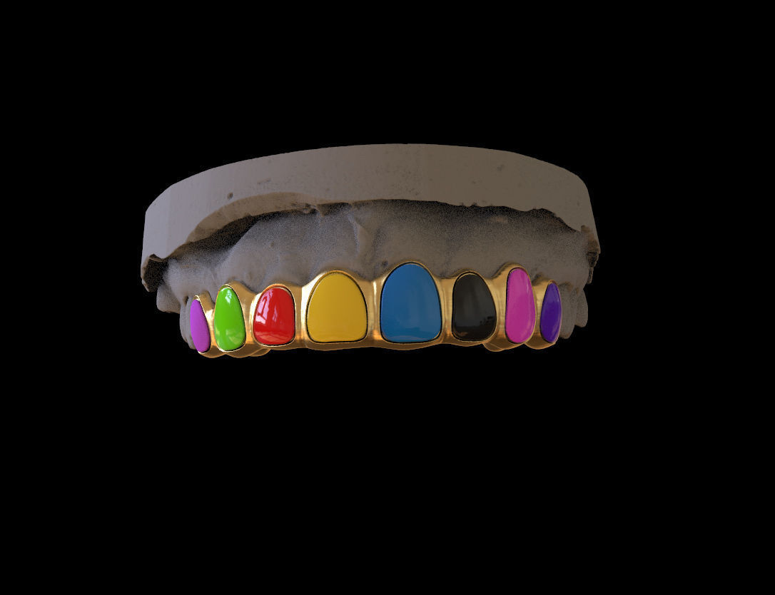grillz rainbow colored grill on tooth 3D model 3D printable | CGTrader