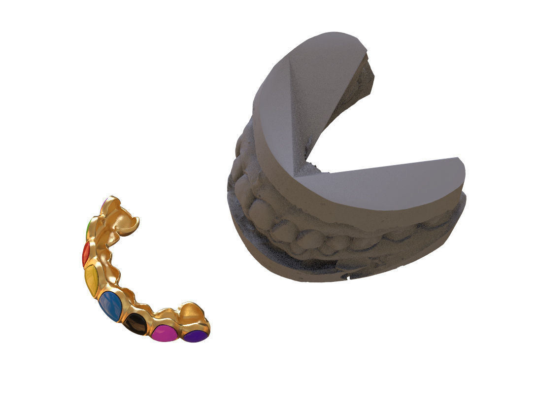 grillz rainbow colored grill on tooth 3D model 3D printable | CGTrader