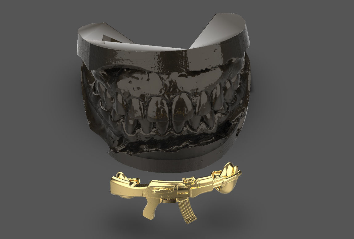 grillz gold brace with gun 3D model 3D printable | CGTrader