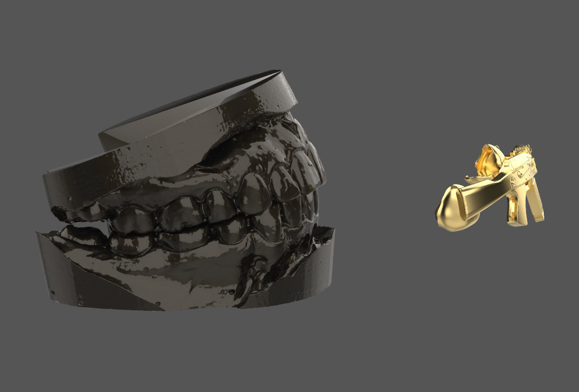 grillz gold brace with gun 3D model 3D printable | CGTrader
