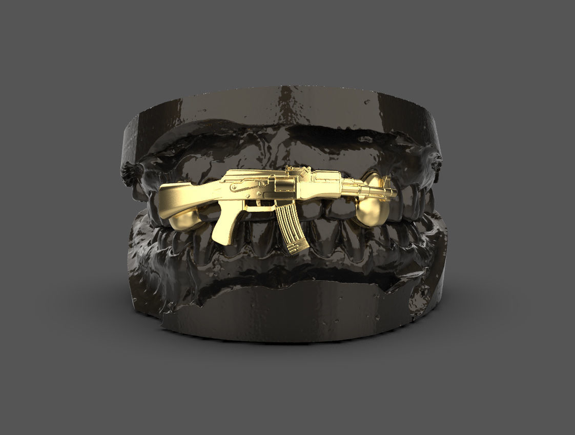 grillz gold brace with gun 3D model 3D printable | CGTrader