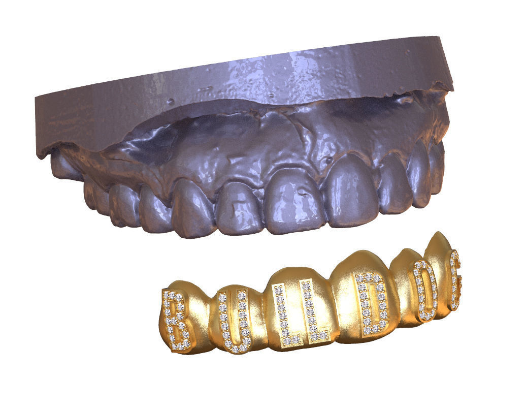 grillz gold grill with diamonds 3D model 3D printable | CGTrader