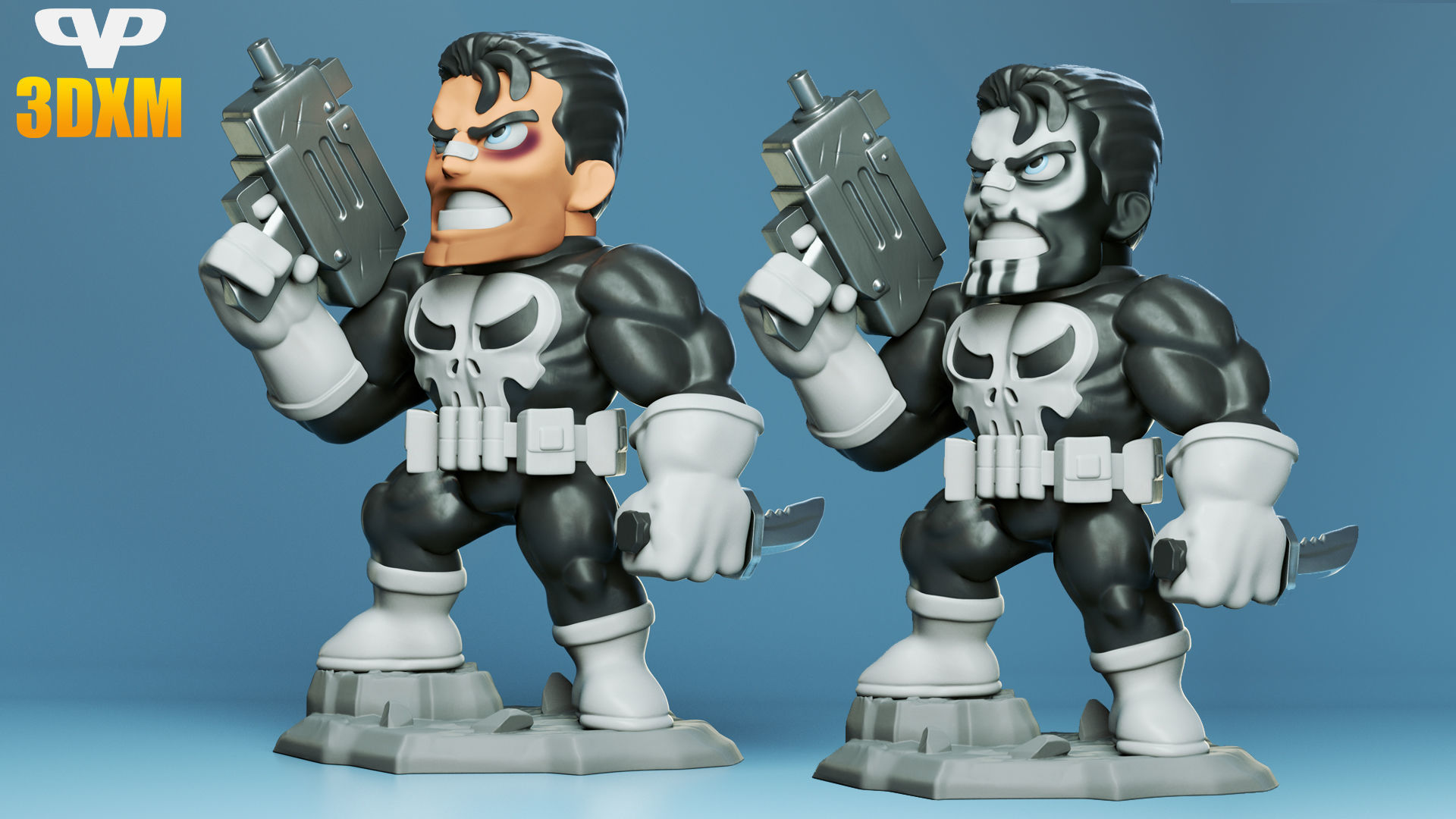 Punisher Chibi for 3D Printing STL 3D model 3D printable | CGTrader