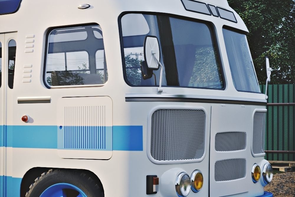 3D model Retro classic old USSR Russian school bus vehicle enviroment ...