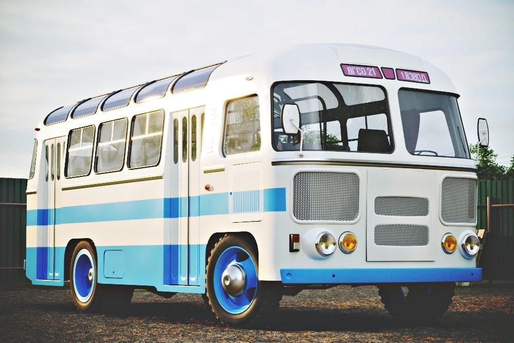 3D model Retro classic old USSR Russian school bus vehicle enviroment ...