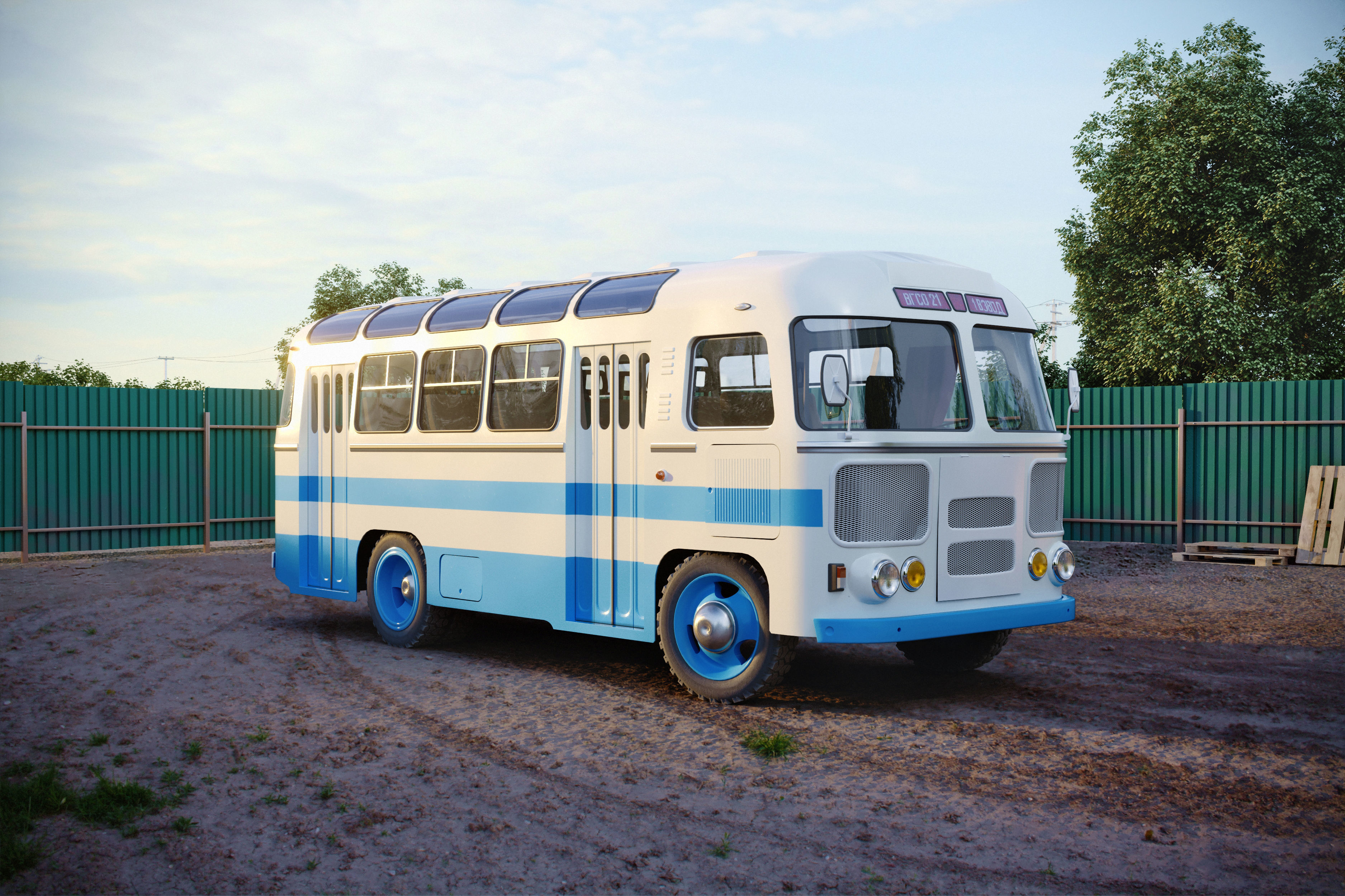 3D model Retro classic old USSR Russian school bus vehicle enviroment ...