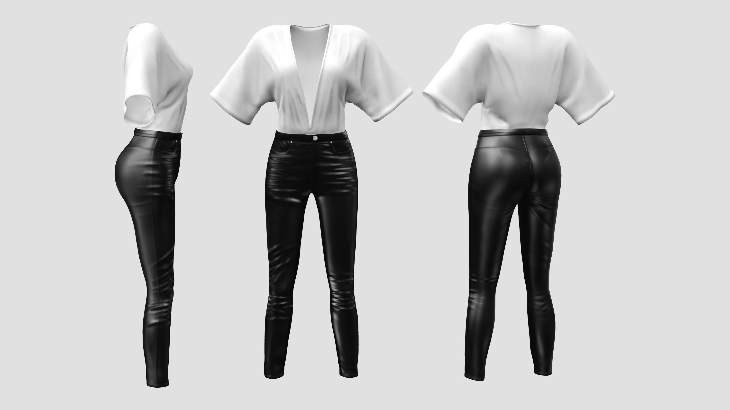 3D model Leather Pants and White Wrap Top VR / AR / low-poly | CGTrader