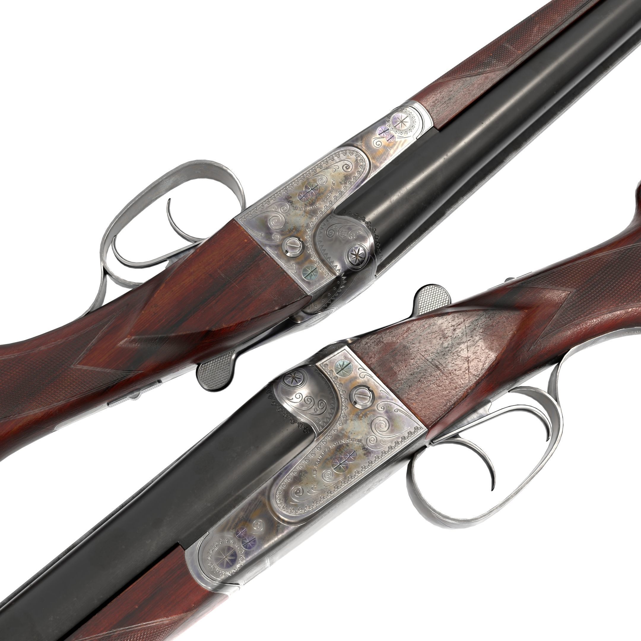 3D model Double barreled Shotgun 12 gauge Low Poly VR / AR / low-poly ...