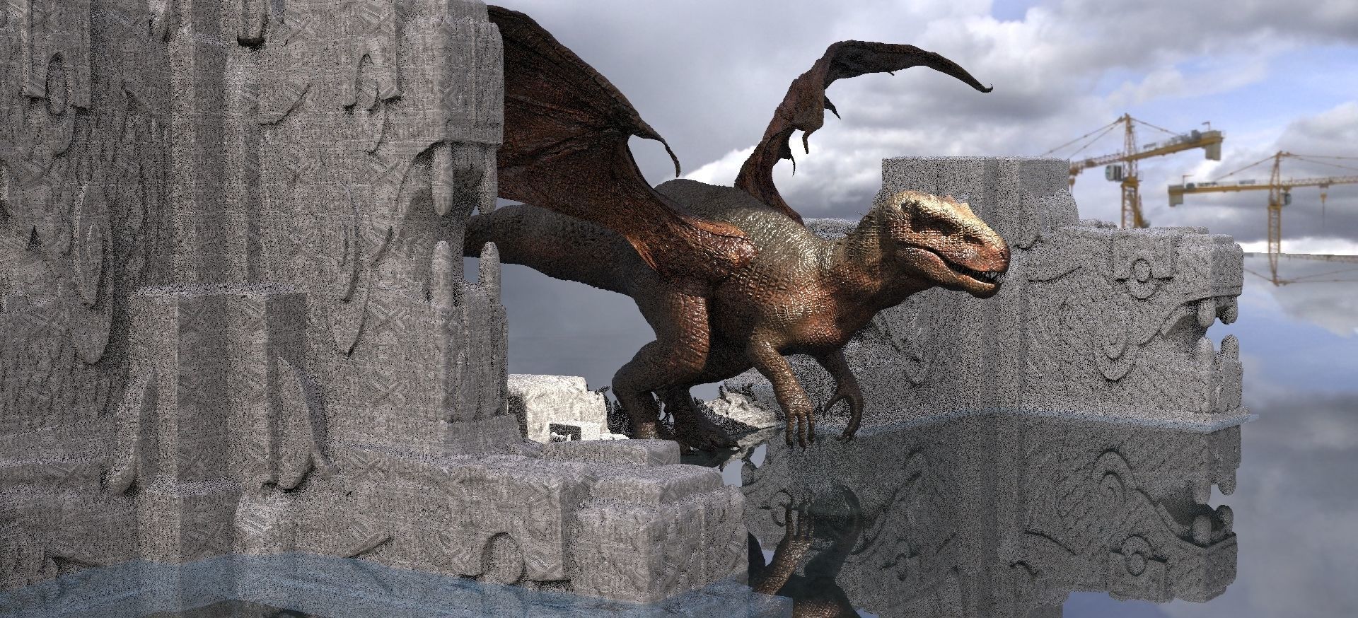 Ancient Jurassic Dragon with Mayan Temple Ruins 3D model | CGTrader
